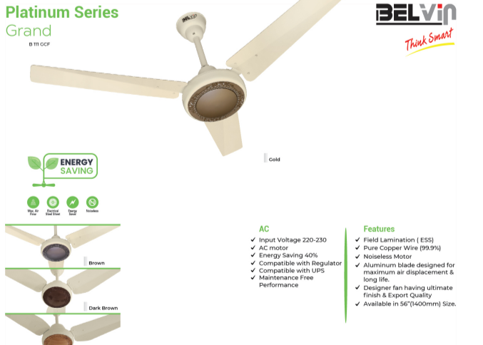 BELVIN CEILING FAN GRAND MODEL PLATINUM SERIES – Pak Friends Enterprises